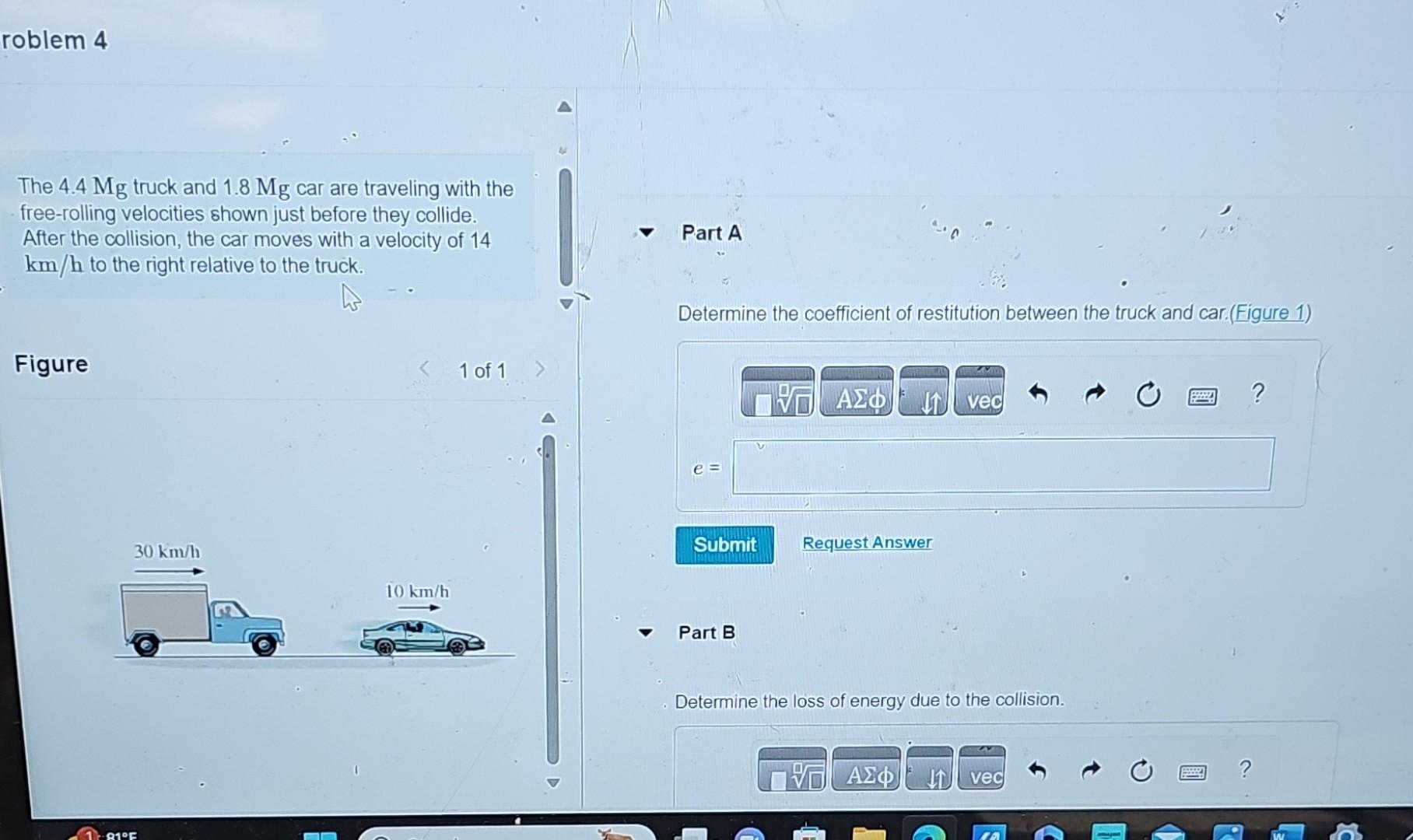 Solved The 4.4 Mg truck and 1.8 Mg car are traveling with | Chegg.com