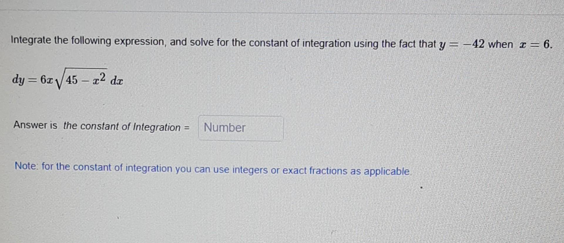 Solved Integrate the following expression, and solve for the | Chegg.com