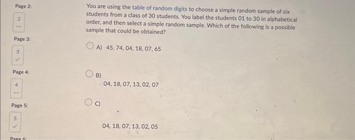 Solved You are using the table of random digits to choose a | Chegg.com