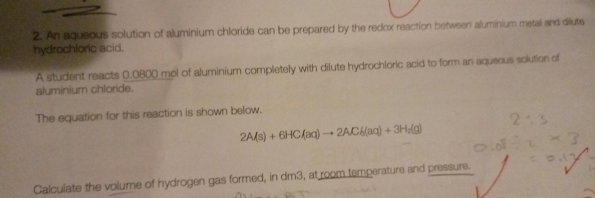 Solved 2. An aqueous solution of aluminium chloride can be | Chegg.com
