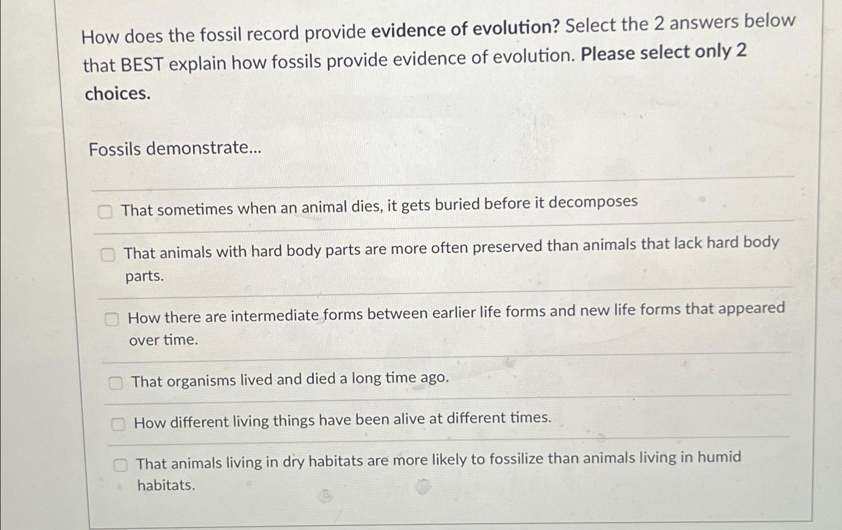Solved How does the fossil record provide evidence of | Chegg.com