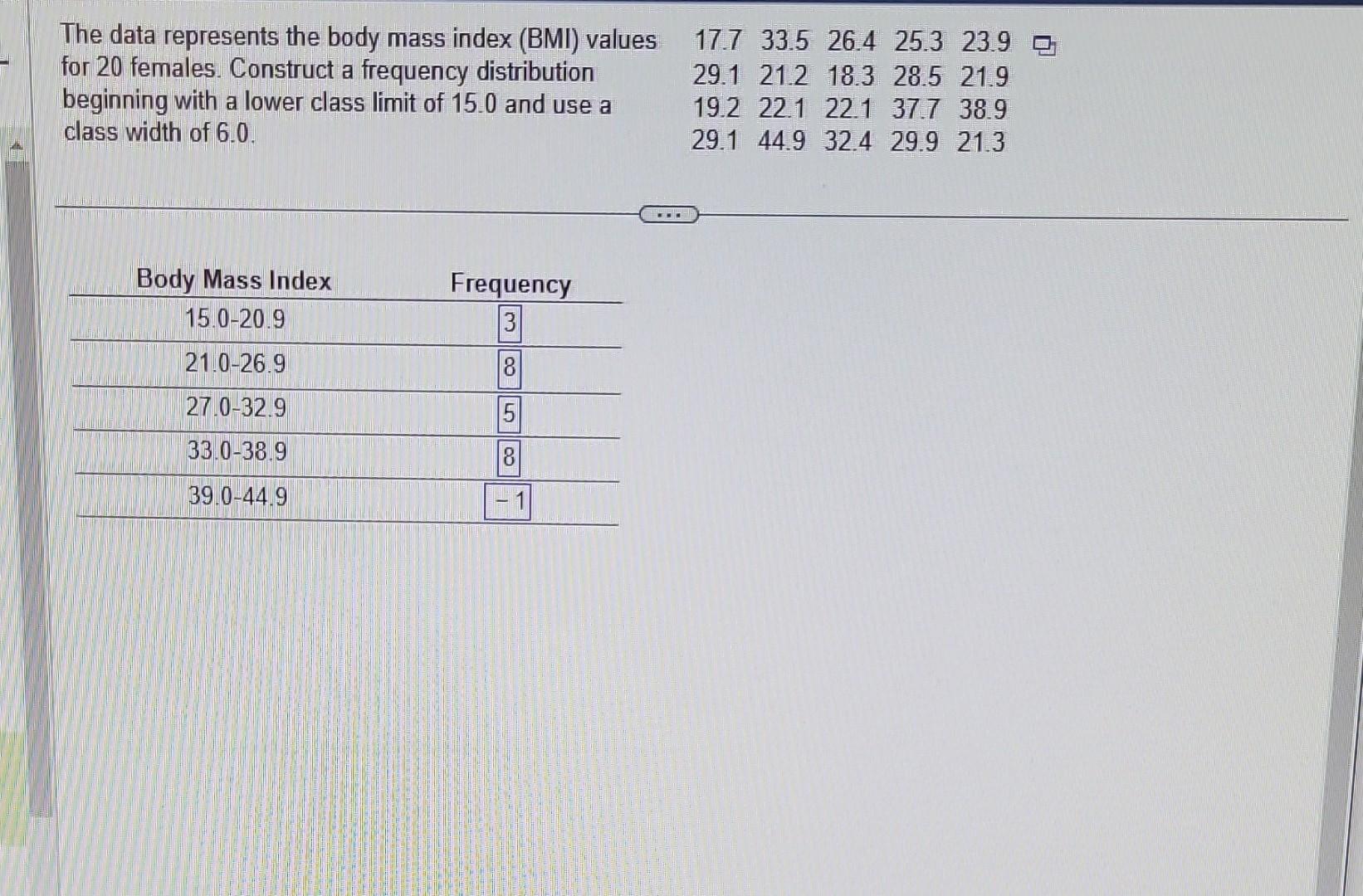 Solved The data represents the body mass index (BMI) value | Chegg.com