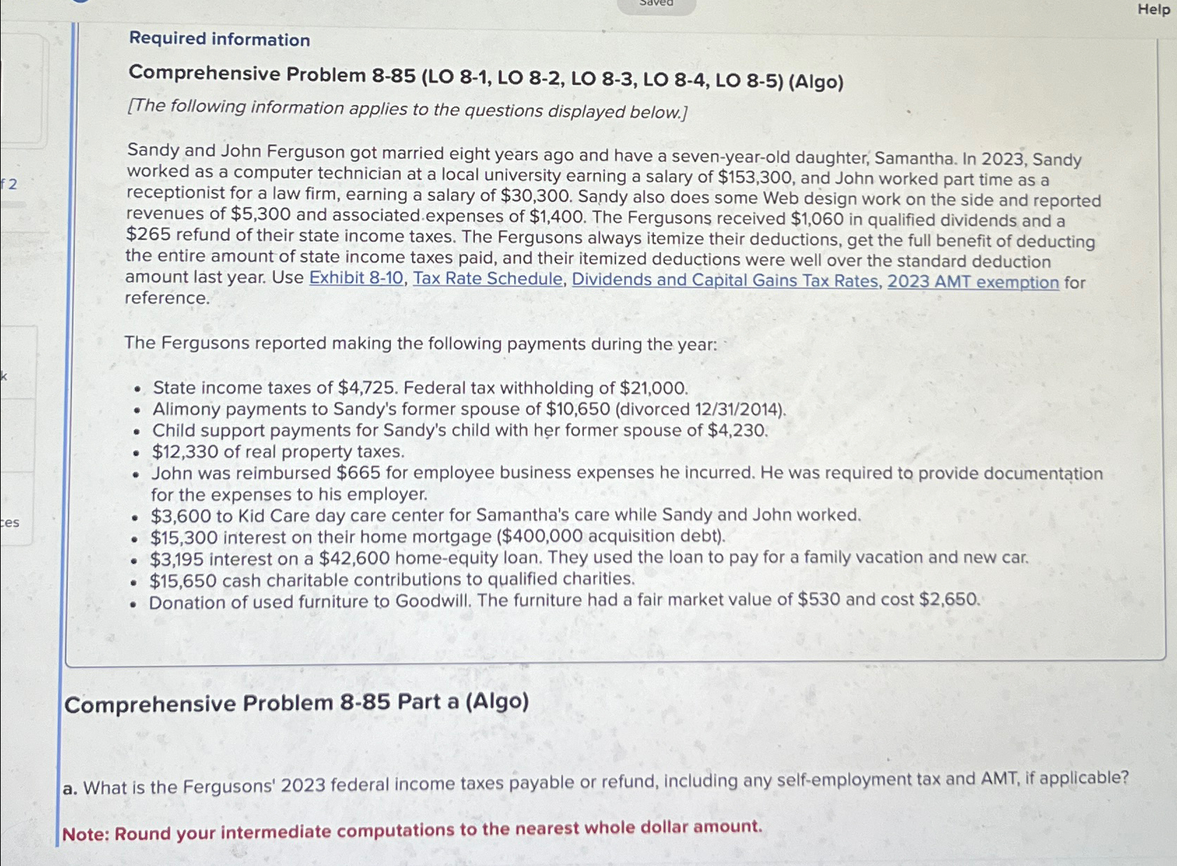 Solved Required informationComprehensive Problem 8-85 (LO | Chegg.com