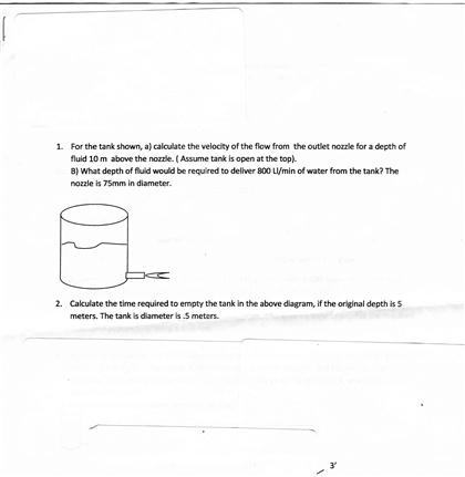 Solved For the tank shown. a) calculate the velocity of the | Chegg.com