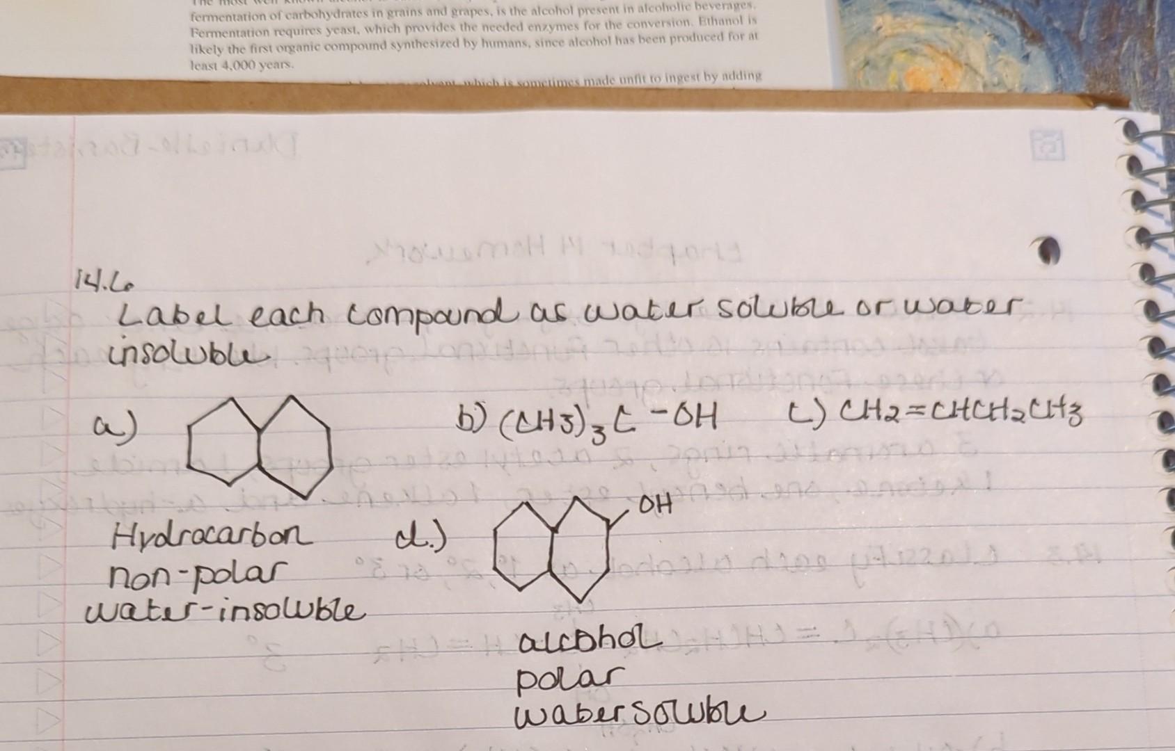 Solved 14. 6. Label each compound as water soluble or water | Chegg.com