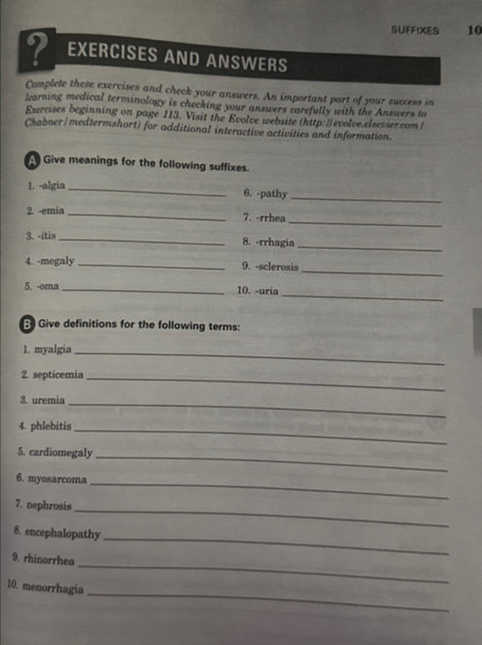 Solved SUFFIXESEXERCISES AND ANSWERSCanplete these exercises | Chegg.com