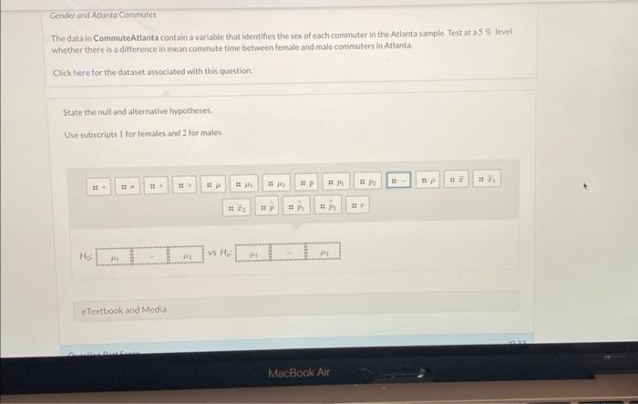 Gender and Atlanta Commutes The data in | Chegg.com