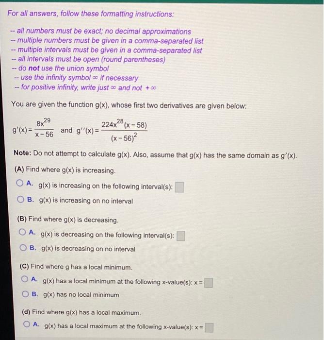 Solved For all answers, follow these formatting | Chegg.com