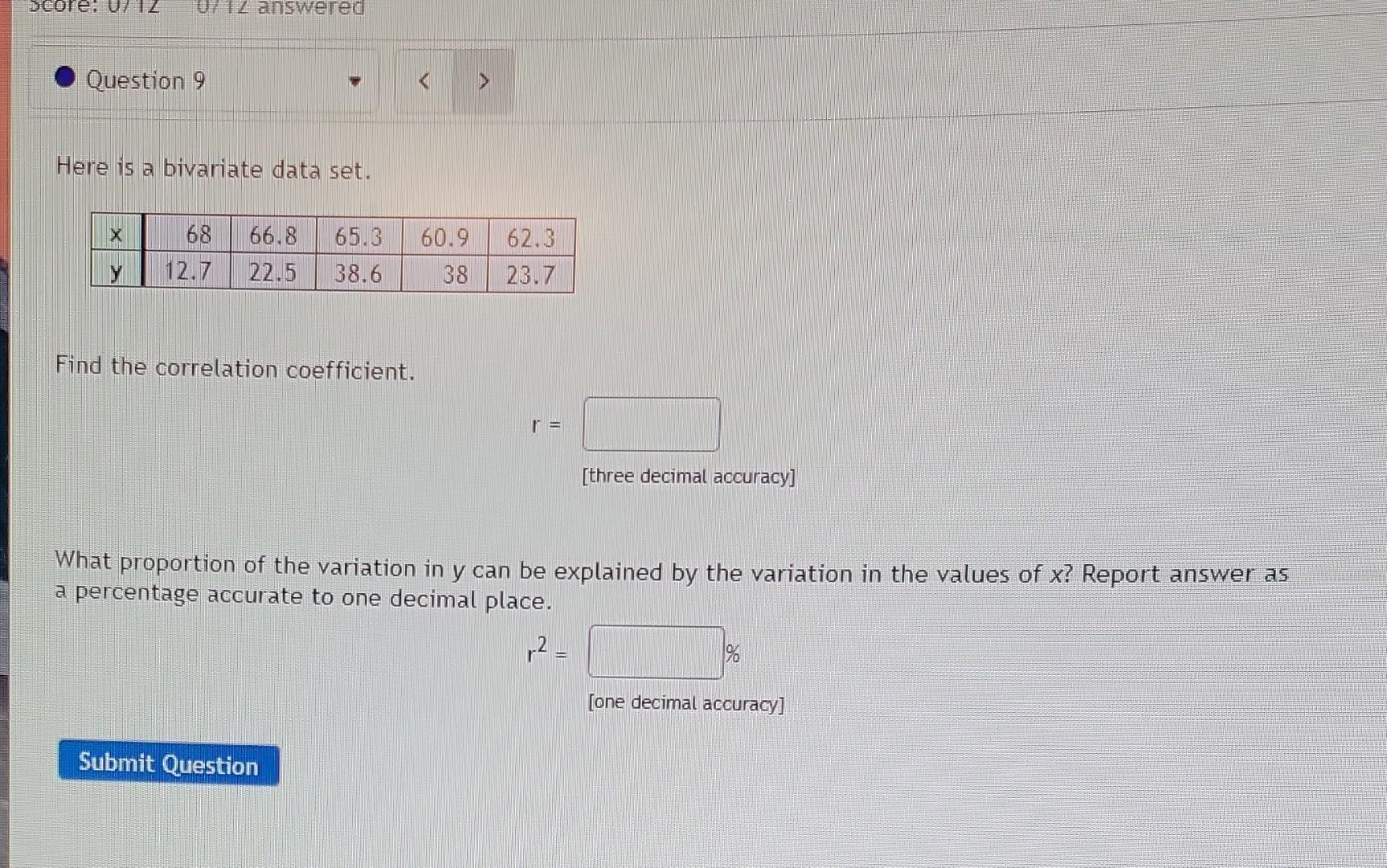 Solved Here is a bivariate data set. Find the correlation | Chegg.com