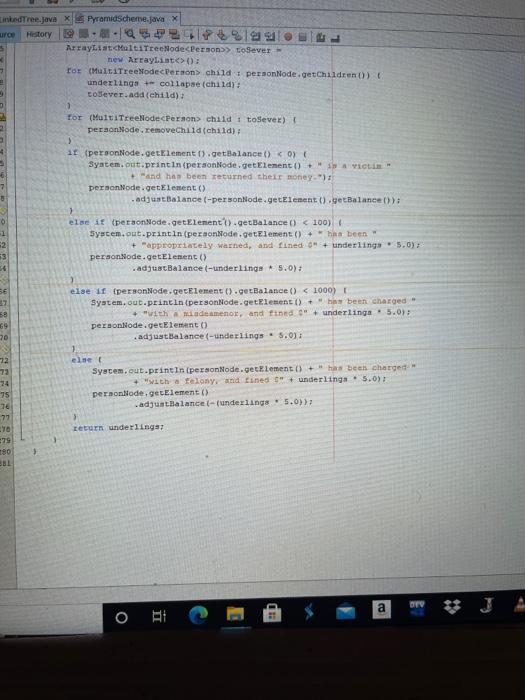 Solved LinkedTree.java Pyramidscheme Java X Source History 1 | Chegg.com