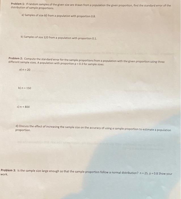 Solved Problem 2: Compute the standard error for the sample | Chegg.com