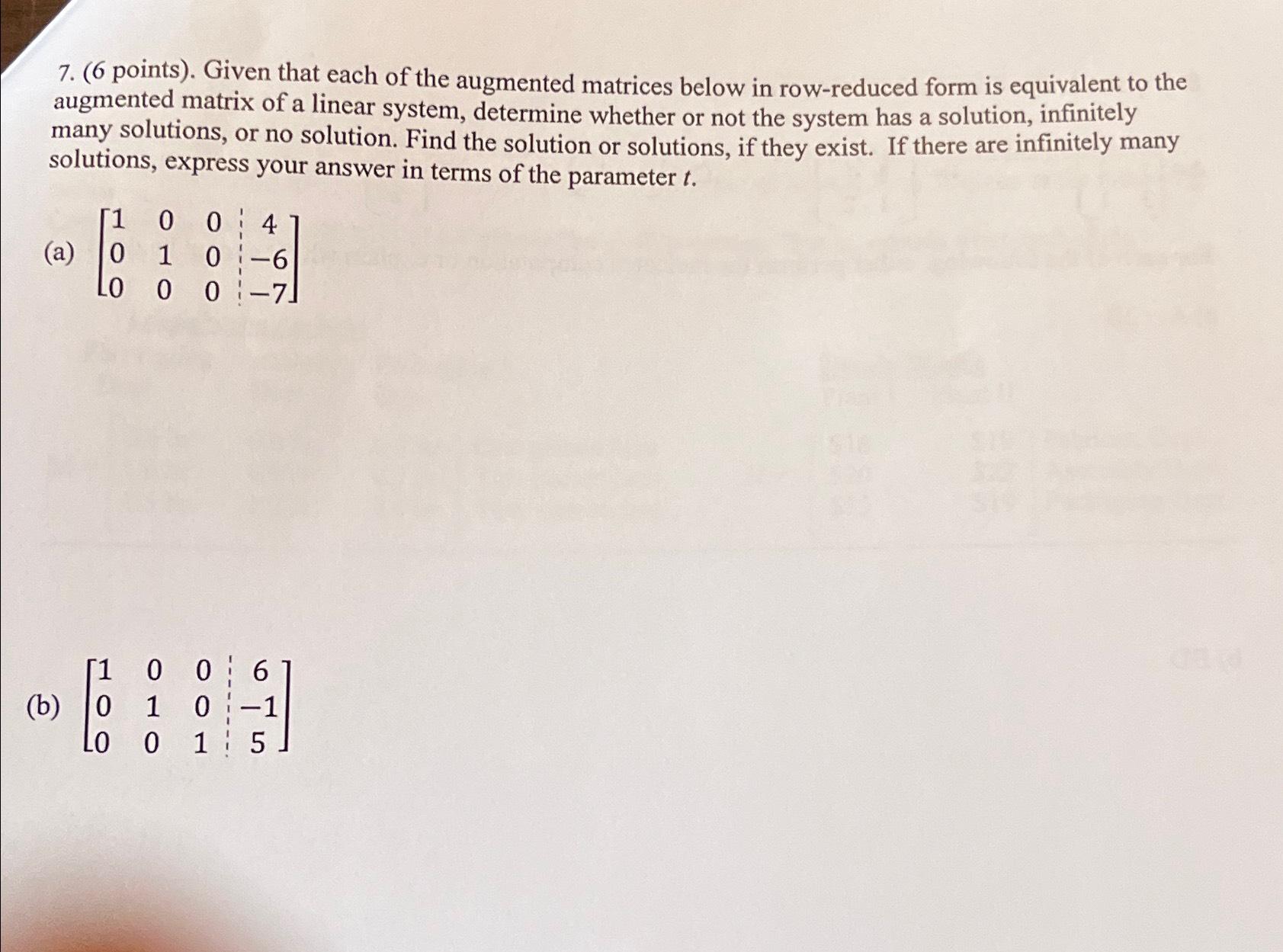 Solved ( 6 ﻿points). ﻿Given that each of the augmented | Chegg.com