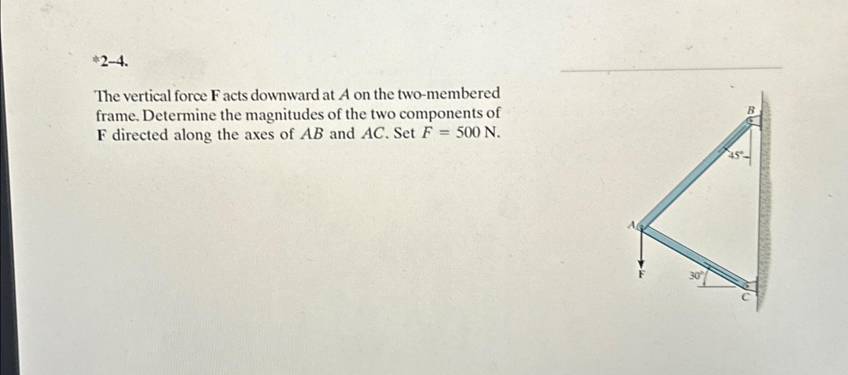 Solved **2-4.\\nThe vertical force F acts downward at A on | Chegg.com