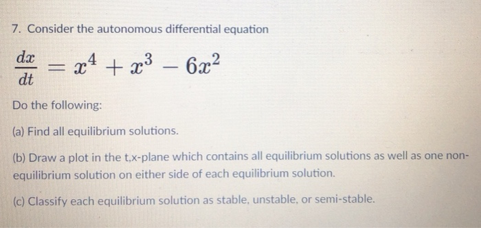 Solved 7. Consider the autonomous differential equation dx | Chegg.com