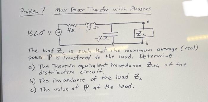 Solved Problem 7 Max Power Transfer with Phasors 1 The load | Chegg.com