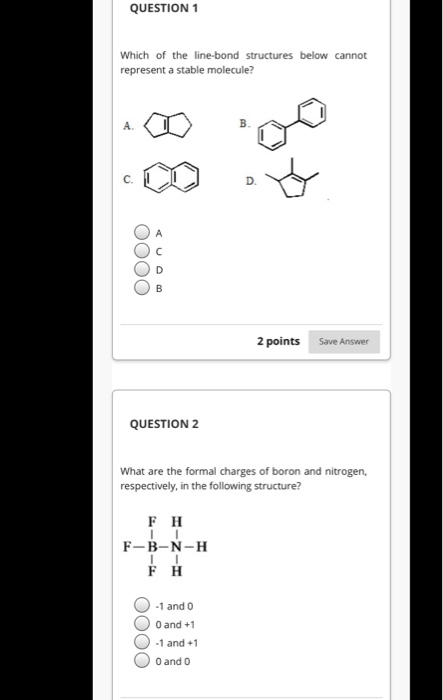 Solved QUESTION 1 Which of the line-bond structures below | Chegg.com