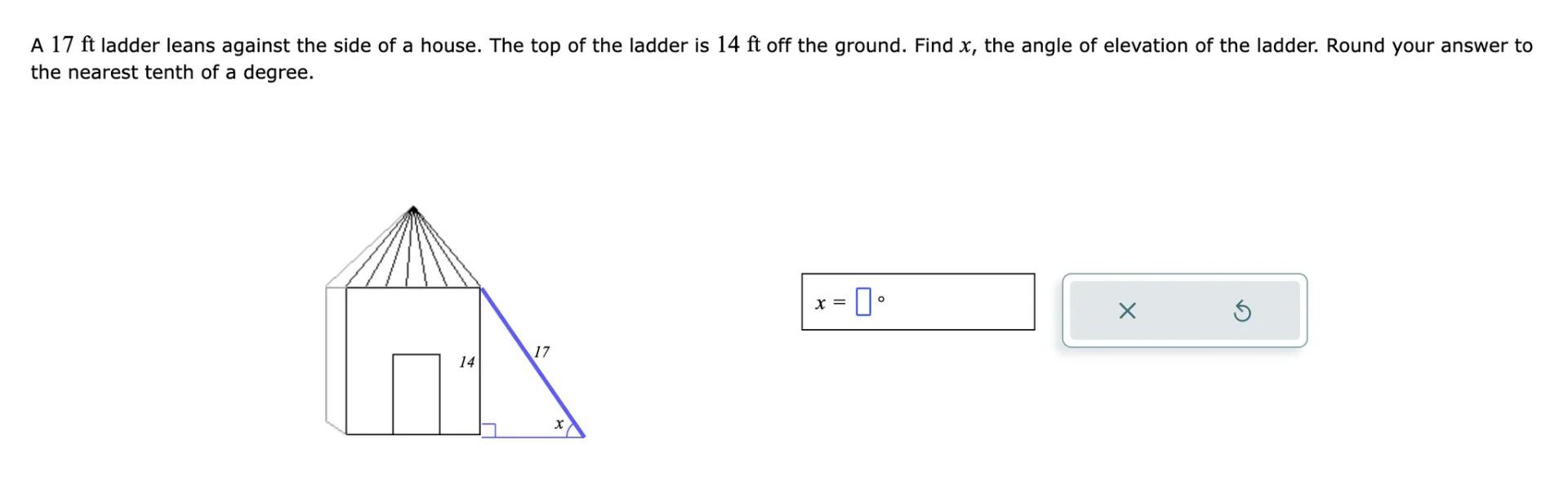 Solved A 17ft ladder leans against the side of a house. The | Chegg.com