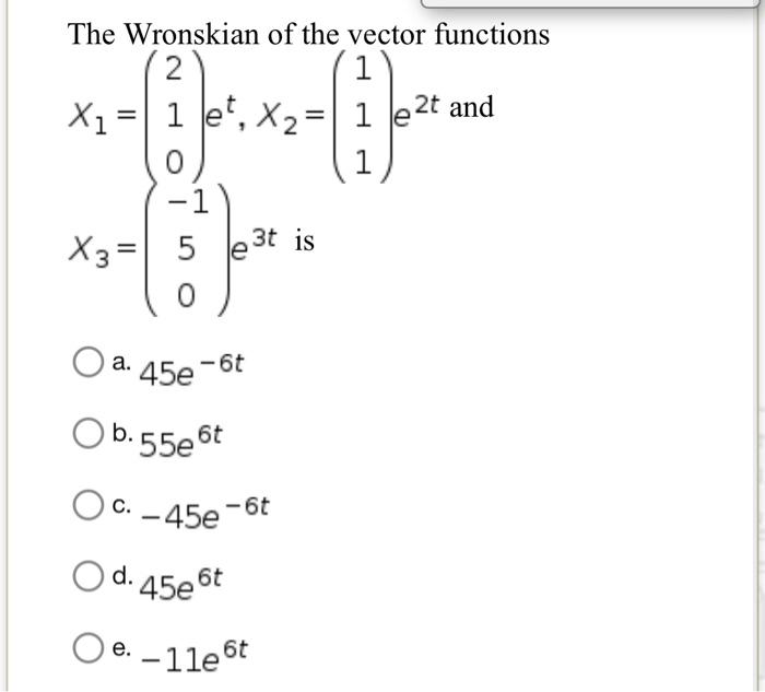 Solved The Wronskian of the vector functions | Chegg.com