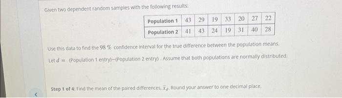 Solved Given two dependent random samples with the following | Chegg.com