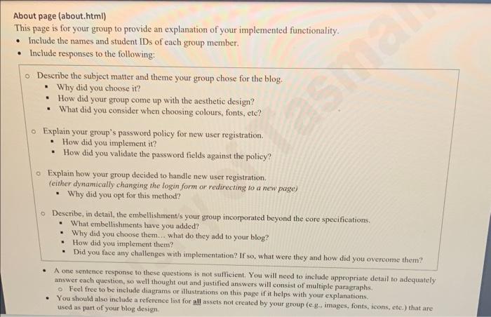 Solved About page (about.html) This page is for your group | Chegg.com
