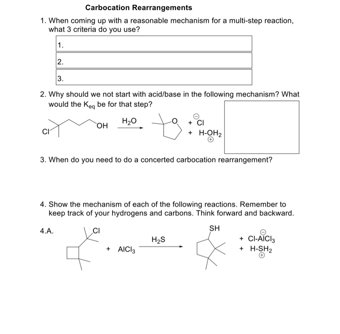 Solved Carbocation Rearrangements 1. When coming up with a | Chegg.com