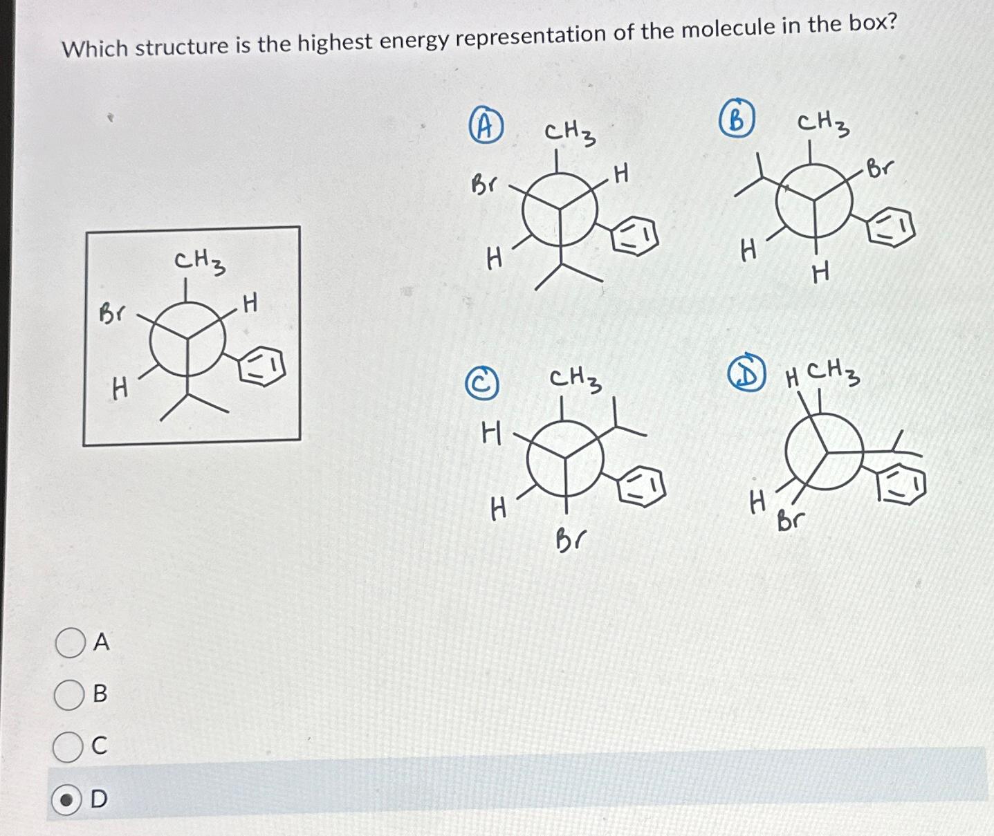 Solved Which structure is the highest energy representation | Chegg.com