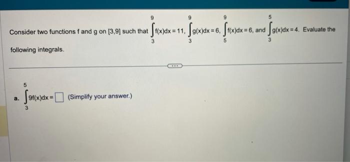 Solved Consider two functions f and g on [3,9] such that | Chegg.com