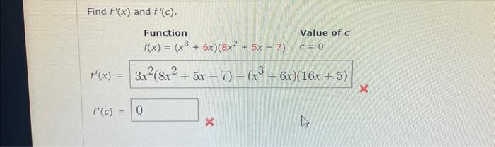 Solved Find f′(x) and f′(c) Function Value of | Chegg.com