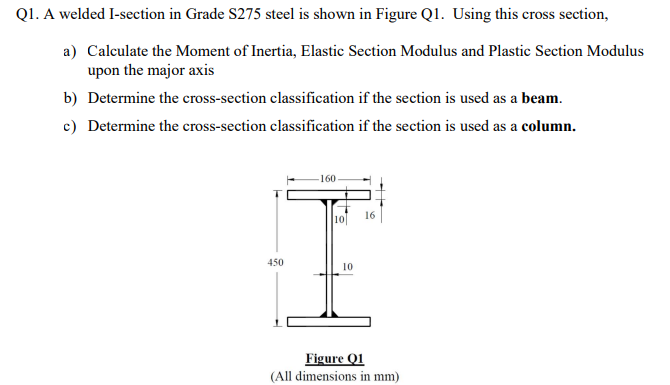 Solved Q1. ﻿A welded I-section in Grade S275 ﻿steel is shown | Chegg.com
