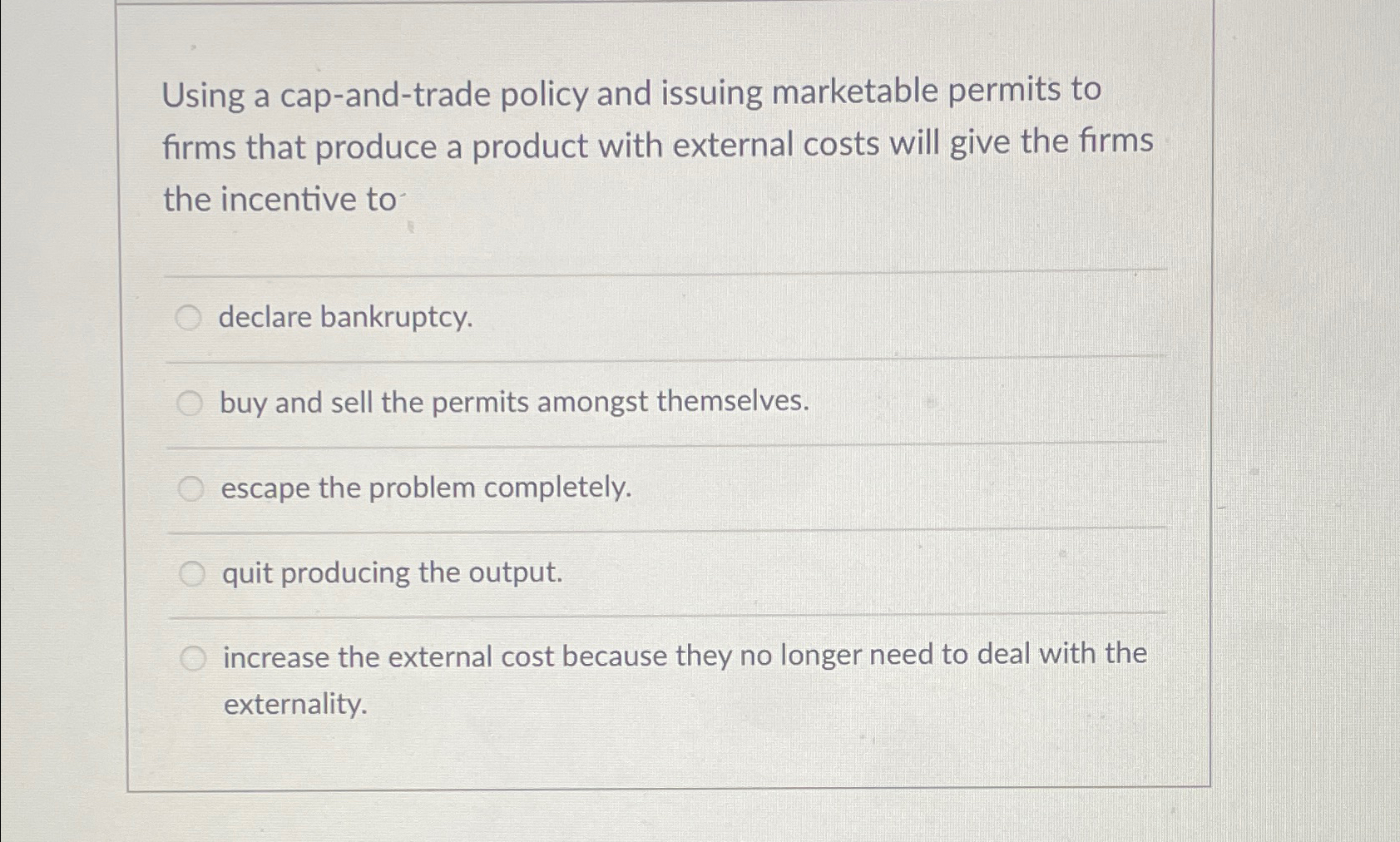 Solved Using a cap-and-trade policy and issuing marketable | Chegg.com