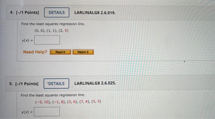 Solved Find the least squares regression line. | Chegg.com