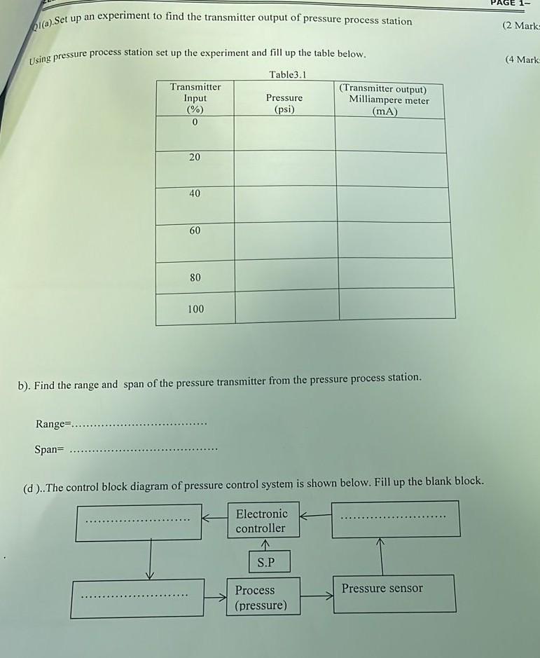 Solved Using pressure process station set up the experiment | Chegg.com
