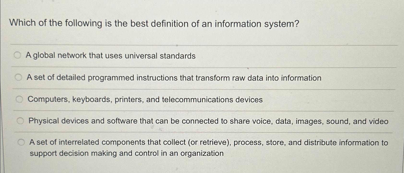Solved Which of the following is the best definition of an | Chegg.com