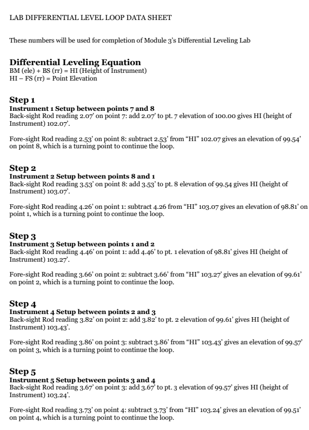 Solved LAB DIFFERENTIAL LEVEL LOOP DATA SHEETThese numbers | Chegg.com