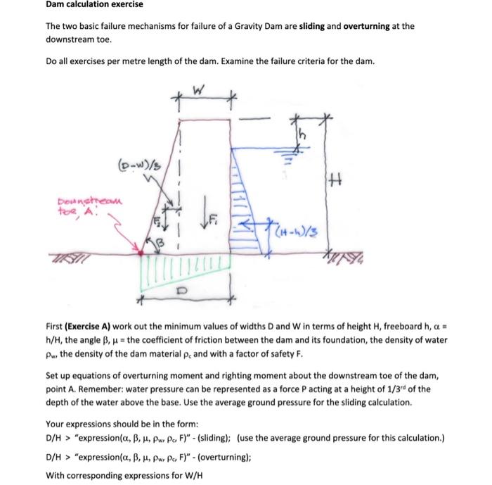 Solved Dam calculation exercise The two basic failure | Chegg.com
