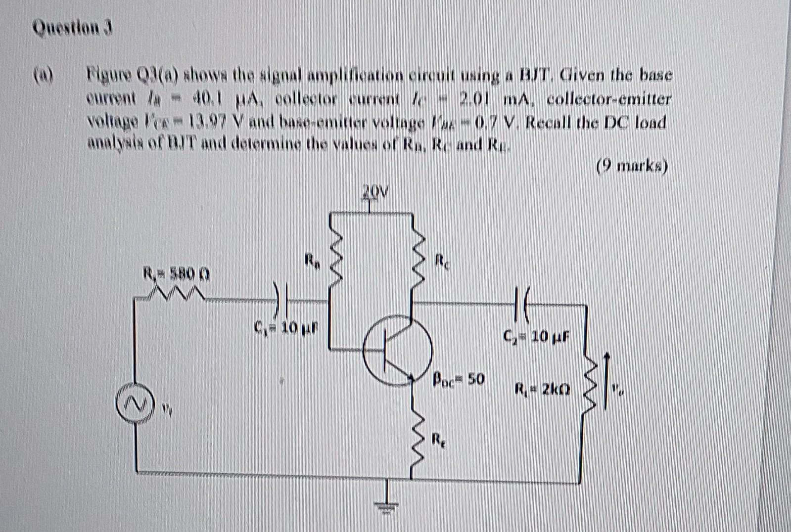 Solved Figure Q3(a) shows the signal amplification circuit | Chegg.com