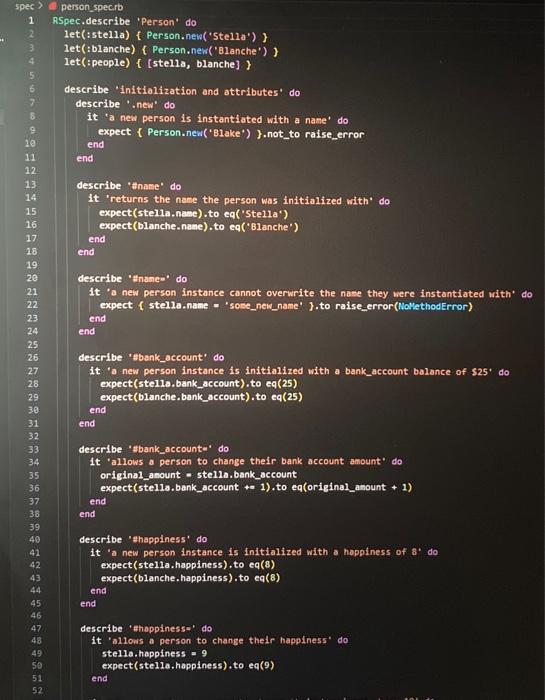Solved personspecrb RSpec.describe "Person" do let(:ste1la) | Chegg.com