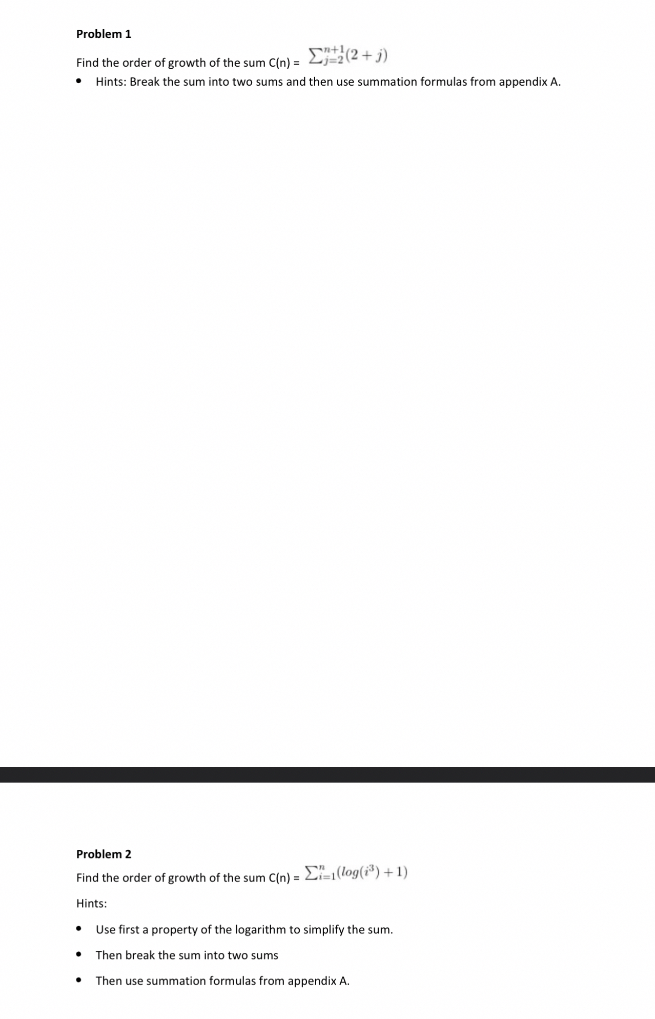 Solved Problem 2Find the order of growth of the | Chegg.com