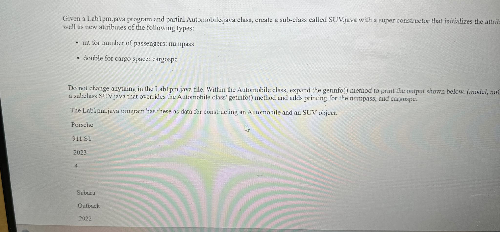 Solved Given a Lablpm.java program and partial | Chegg.com
