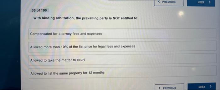 Solved 35 of 100 With binding arbitration, the prevailing | Chegg.com
