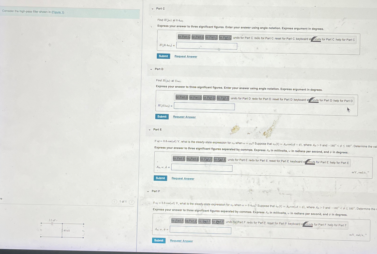 Solved Consider the high-pass fiter shown in (Figure 1).Part | Chegg.com