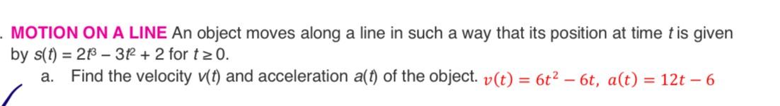 Solved MOTION ON A LINE An object moves along a line in such | Chegg.com