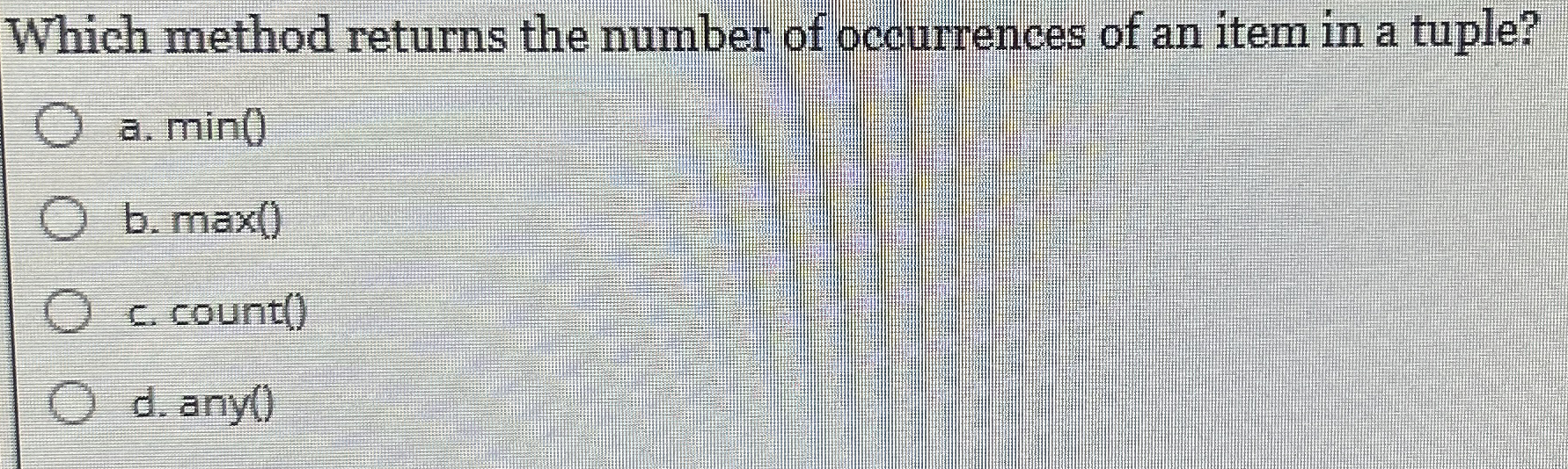Solved Which method returns the number of occurrences of an | Chegg.com
