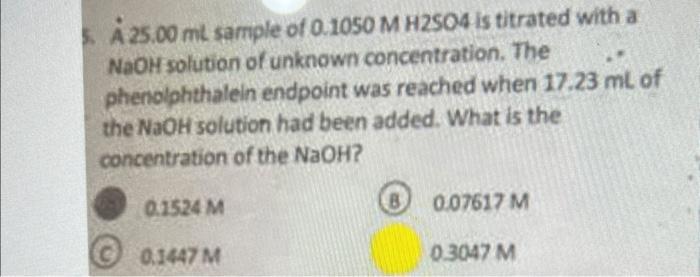 Solved A 25.00 mL sample of 0.1050MH H2504 is titrated with | Chegg.com