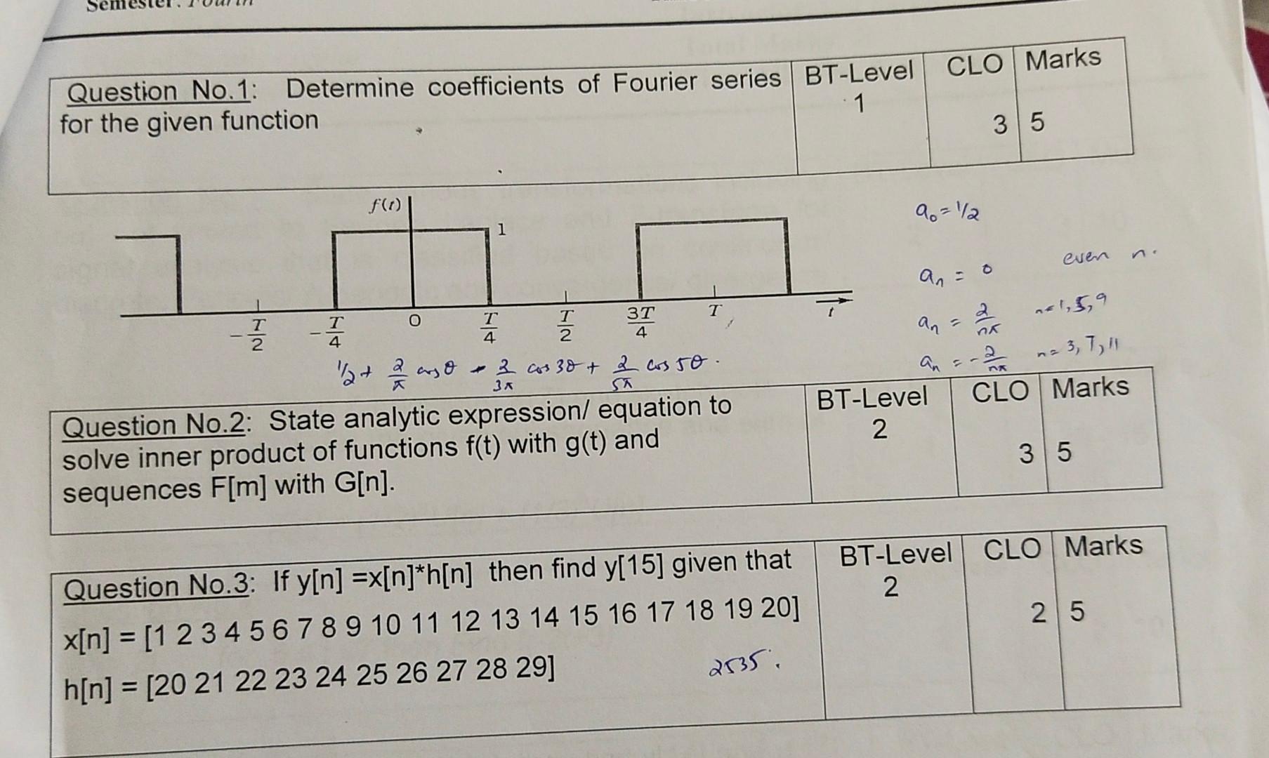 Solved CLO Marks Question No. 1: Determine coefficients of | Chegg.com