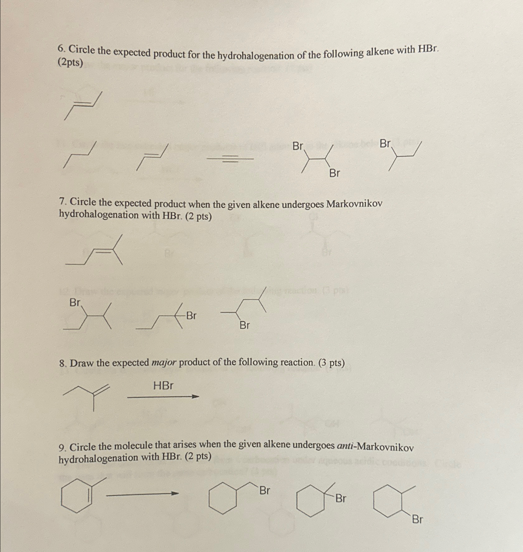 Solved Circle the expected product for the hydrohalogenation | Chegg.com
