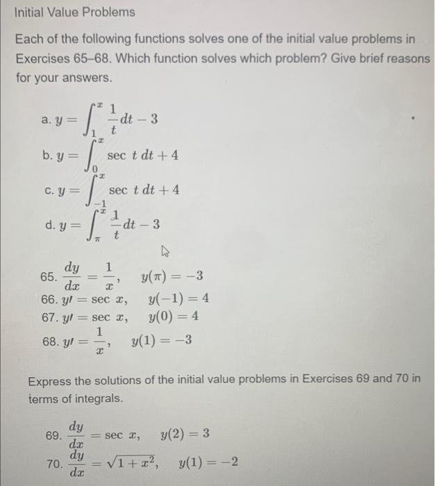 Solved Initial Value Problems Each of the following | Chegg.com