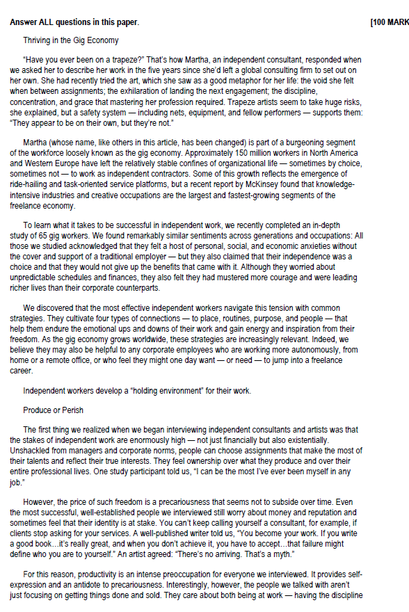 Solved QUESTION 1Examine the rise of the gig economy as a | Chegg.com