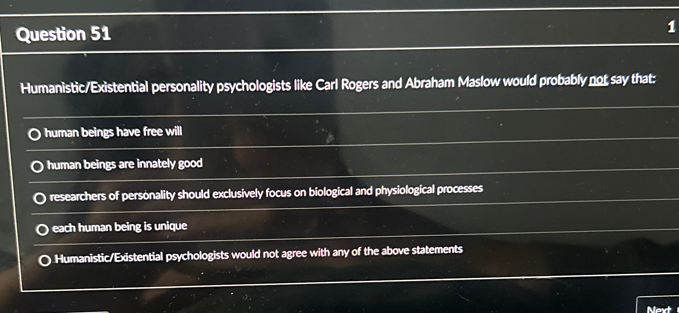 Solved Question 51Humanistic/Existential personality | Chegg.com