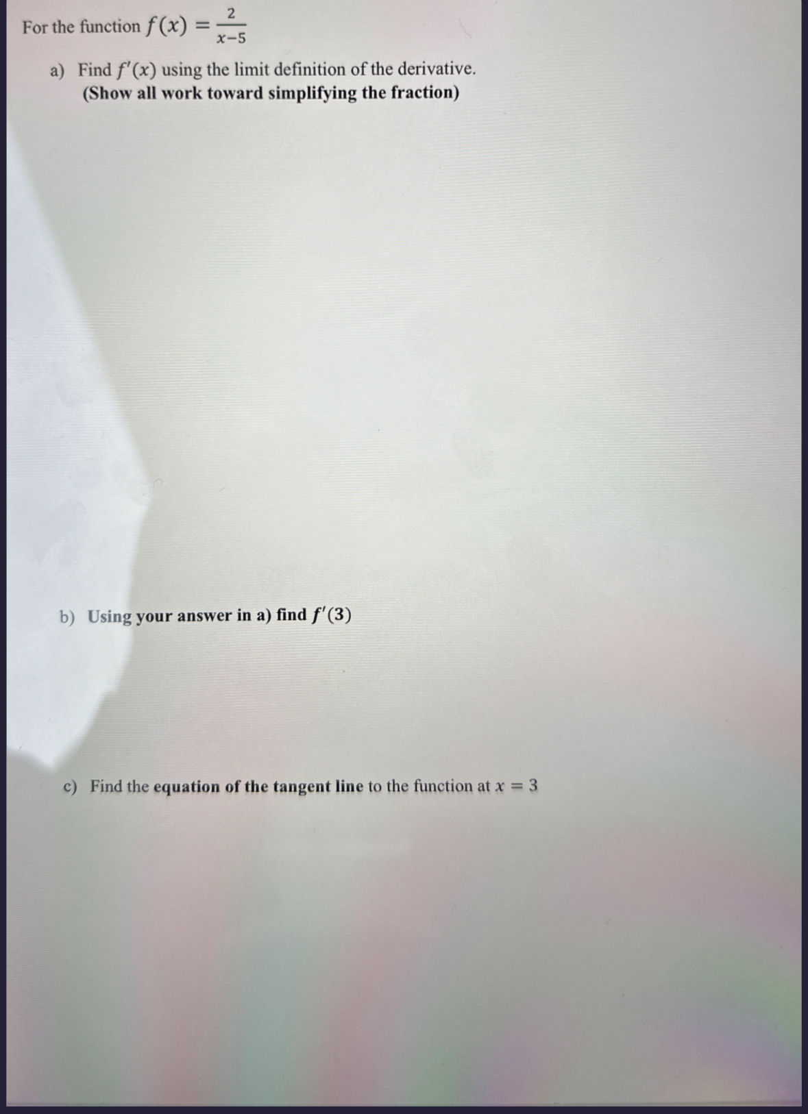 Solved For the function f(x)=2x-5a) ﻿Find f'(x) ﻿using the | Chegg.com